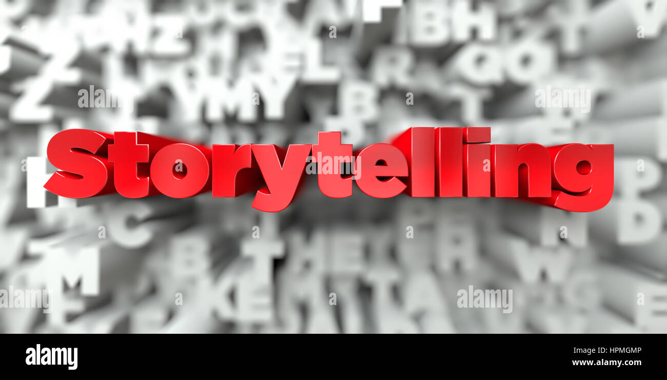 Storytelling - Red text on typography background - 3D rendered royalty ...
