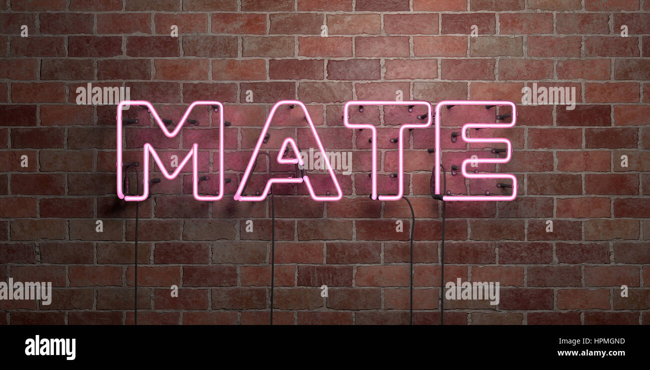 MATE - fluorescent Neon tube Sign on brickwork - Front view - 3D ...