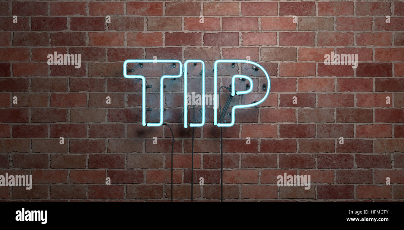 TIP - fluorescent Neon tube Sign on brickwork - Front view - 3D ...