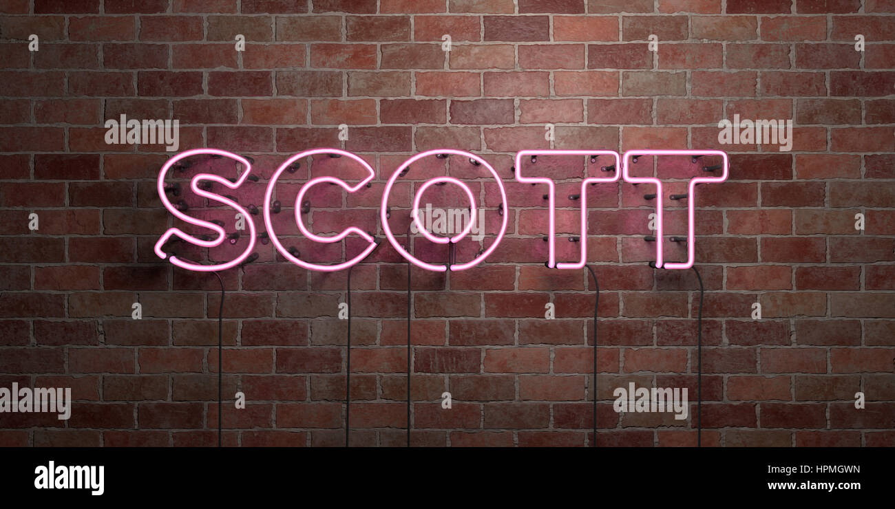 SCOTT - fluorescent Neon tube Sign on brickwork - Front view - 3D ...