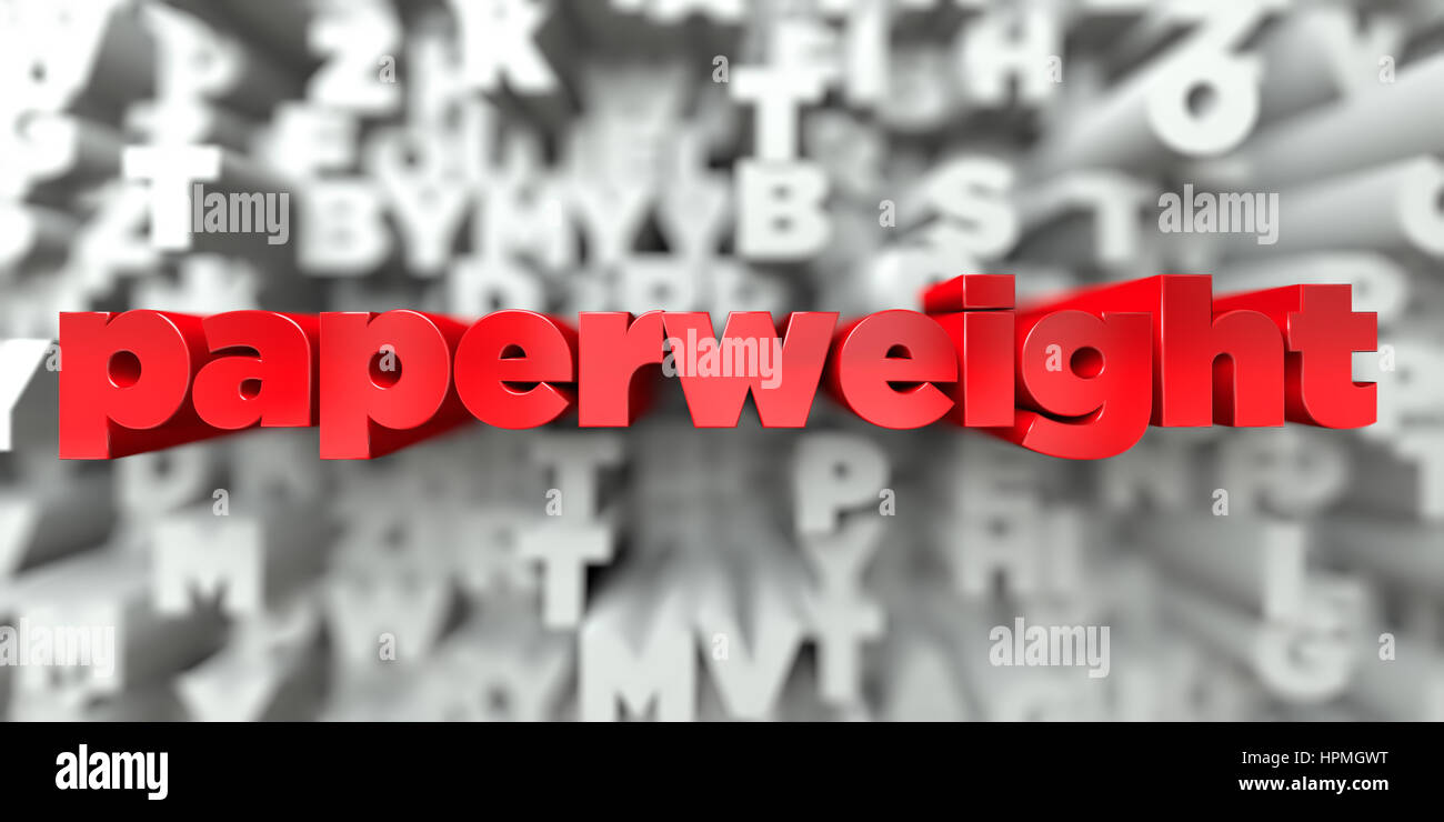 paperweight - Red text on typography background - 3D rendered royalty ...