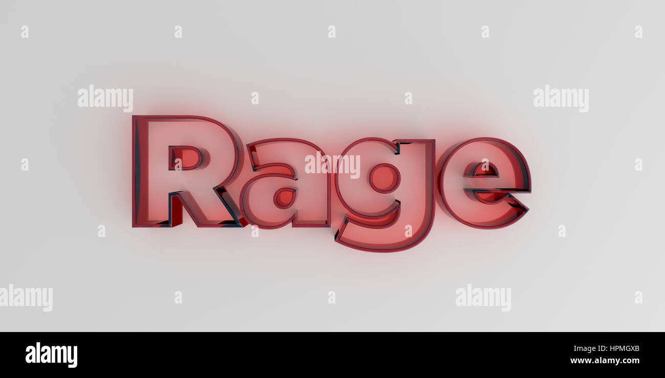 Rage - Red glass text on white background - 3D rendered royalty free ...