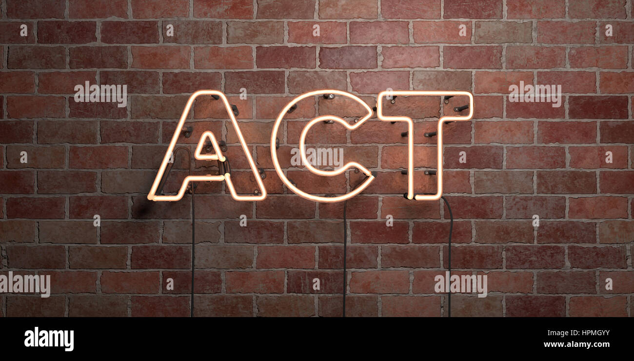 ACT - fluorescent Neon tube Sign on brickwork - Front view - 3D ...
