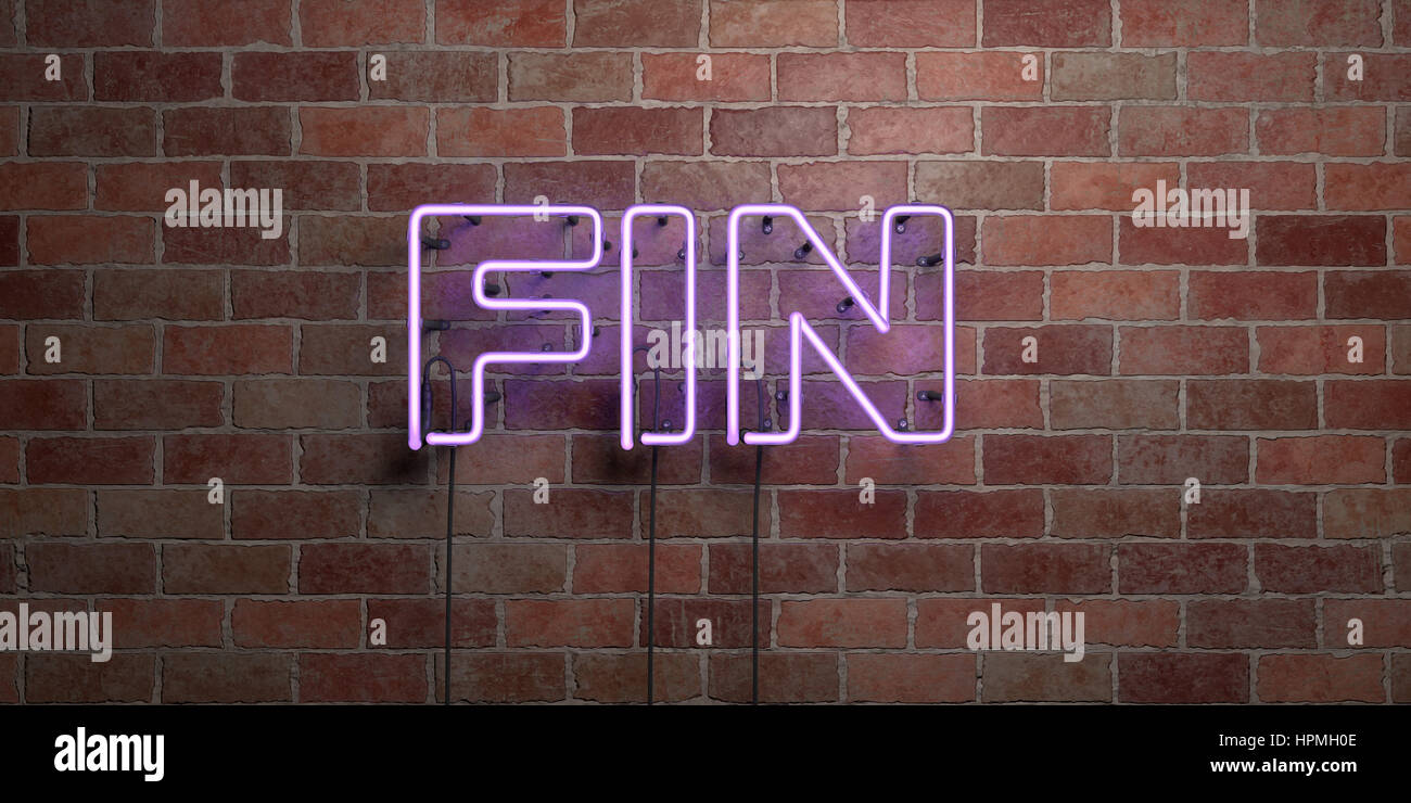 FIN - fluorescent Neon tube Sign on brickwork - Front view - 3D ...
