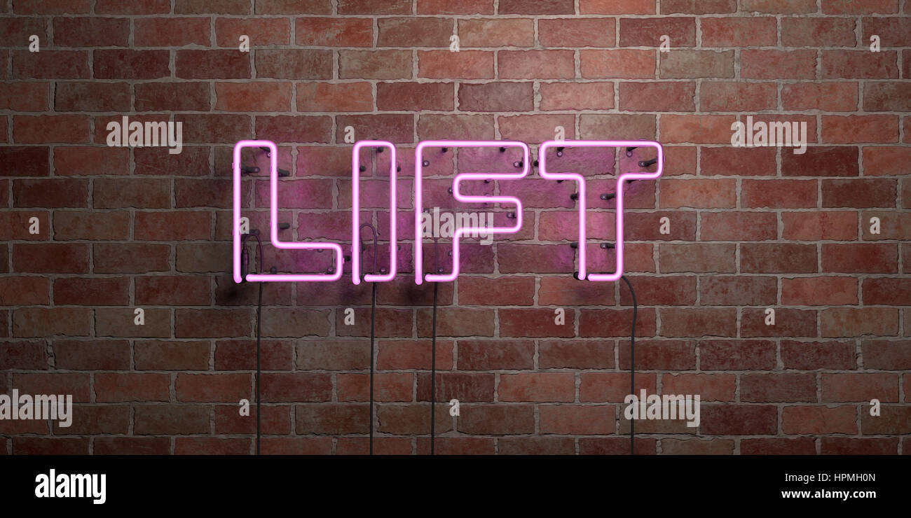 LIFT - fluorescent Neon tube Sign on brickwork - Front view - 3D ...