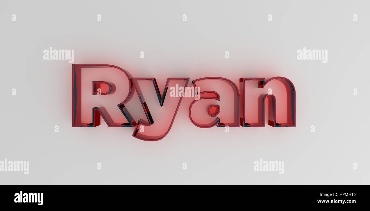 Ryan - Red glass text on white background - 3D rendered royalty free ...