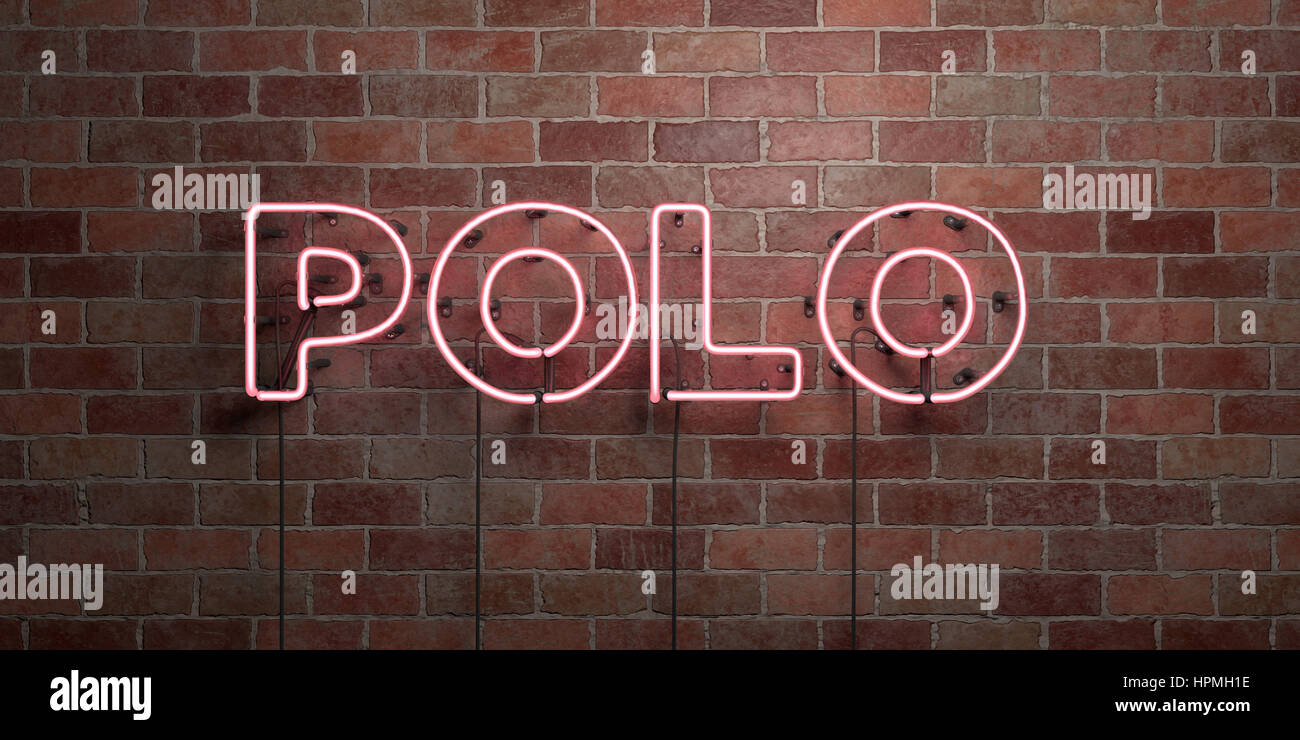 POLO - fluorescent Neon tube Sign on brickwork - Front view - 3D ...
