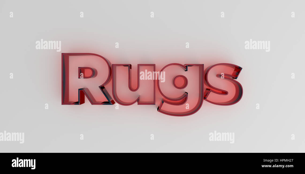 Rugs - Red glass text on white background - 3D rendered royalty free ...