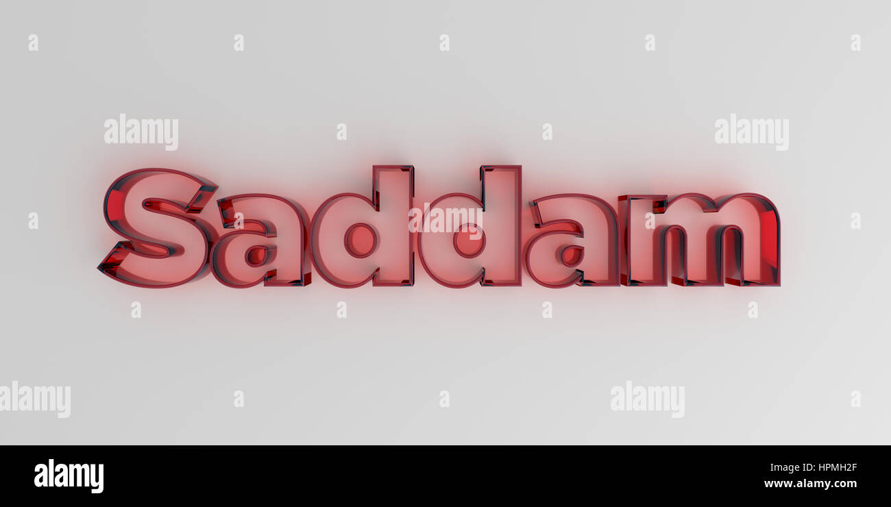 Saddam - Red glass text on white background - 3D rendered royalty free ...