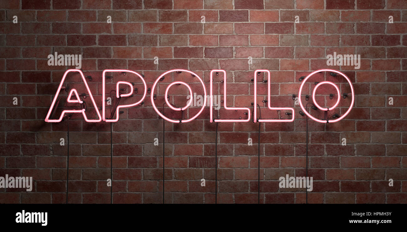 APOLLO - fluorescent Neon tube Sign on brickwork - Front view - 3D ...