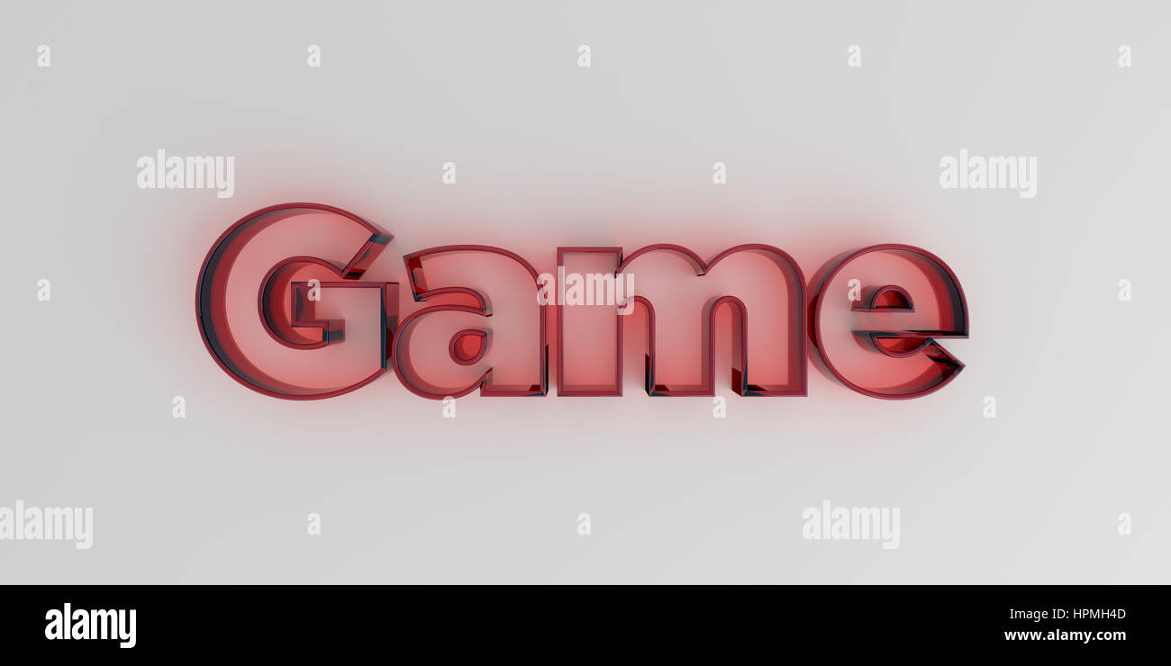Game - Red glass text on white background - 3D rendered royalty free ...