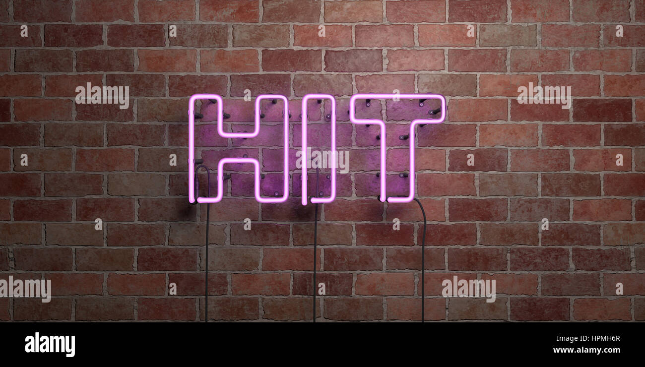 HIT - fluorescent Neon tube Sign on brickwork - Front view - 3D ...