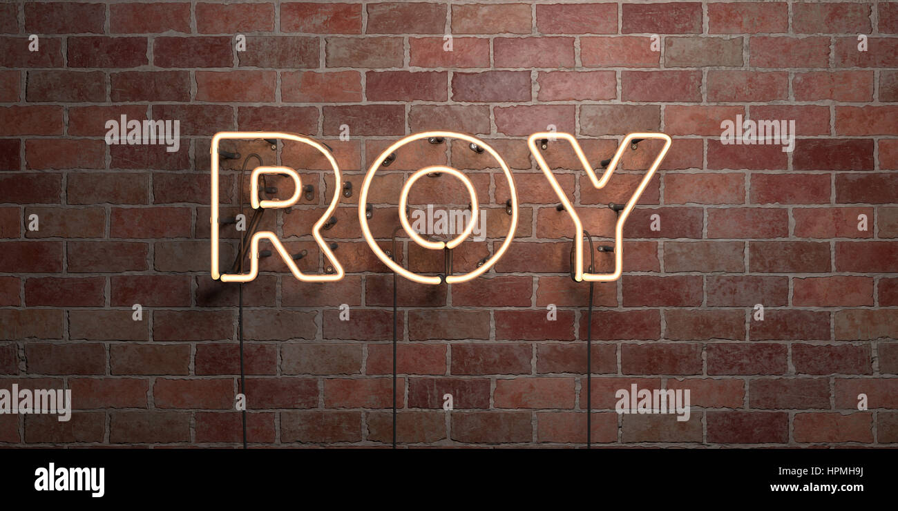 ROY - fluorescent Neon tube Sign on brickwork - Front view - 3D ...