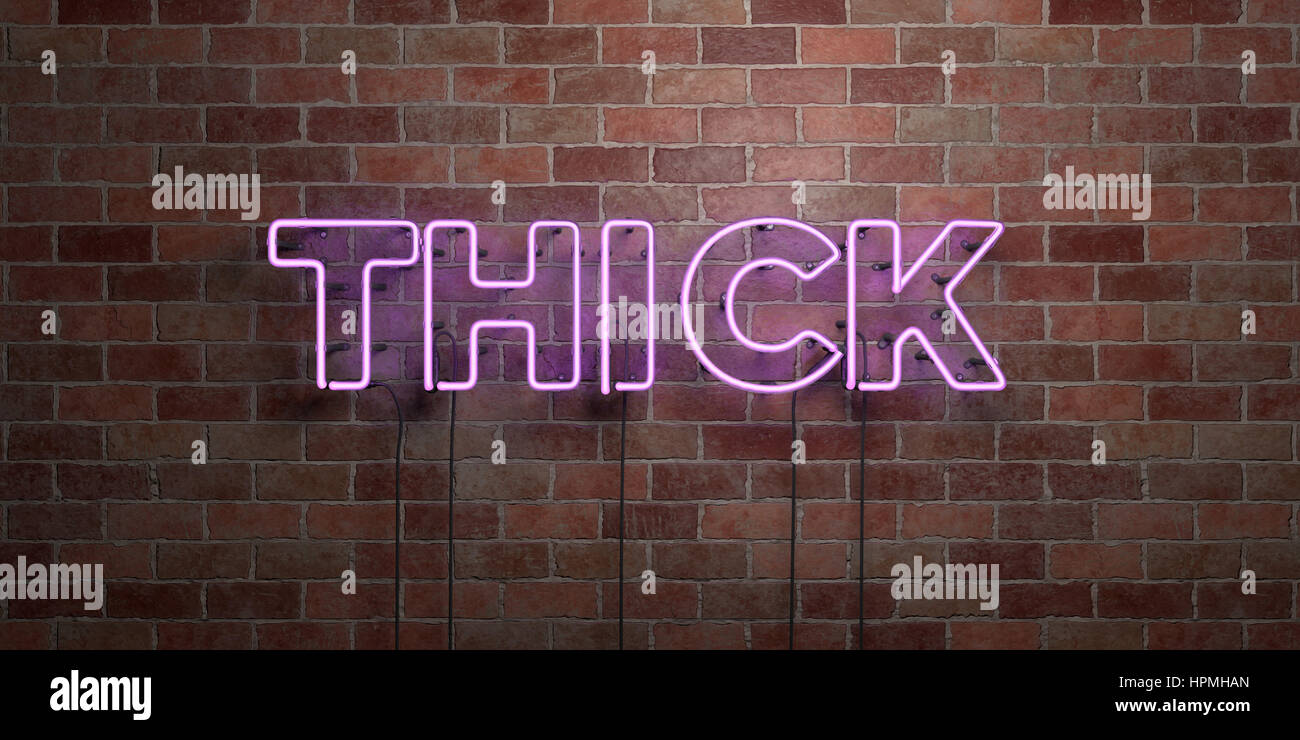 THICK - fluorescent Neon tube Sign on brickwork - Front view - 3D ...