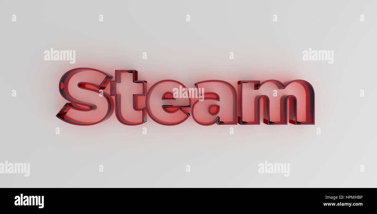 Steam - Red glass text on white background - 3D rendered royalty free ...