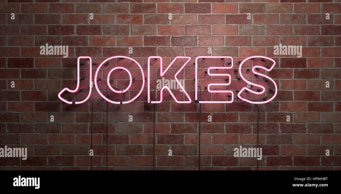 JOKES - fluorescent Neon tube Sign on brickwork - Front view - 3D ...