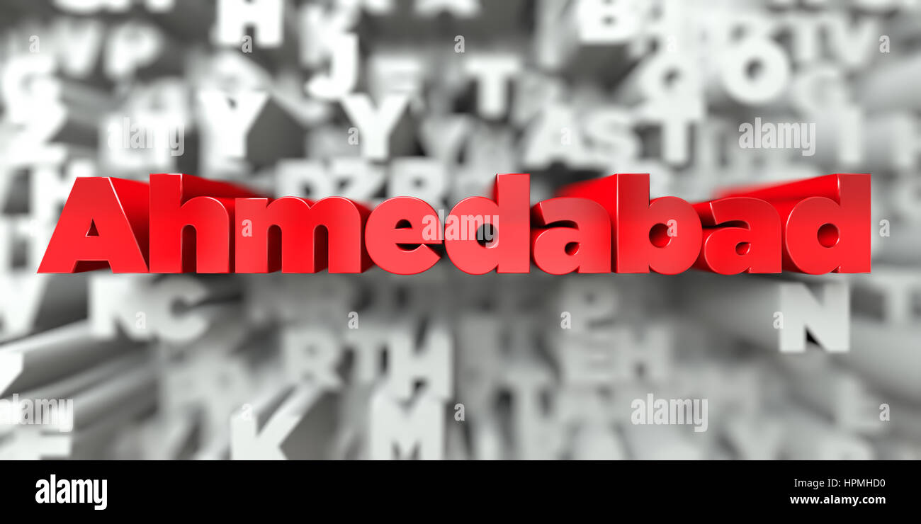 Ahmedabad - Red text on typography background - 3D rendered royalty ...