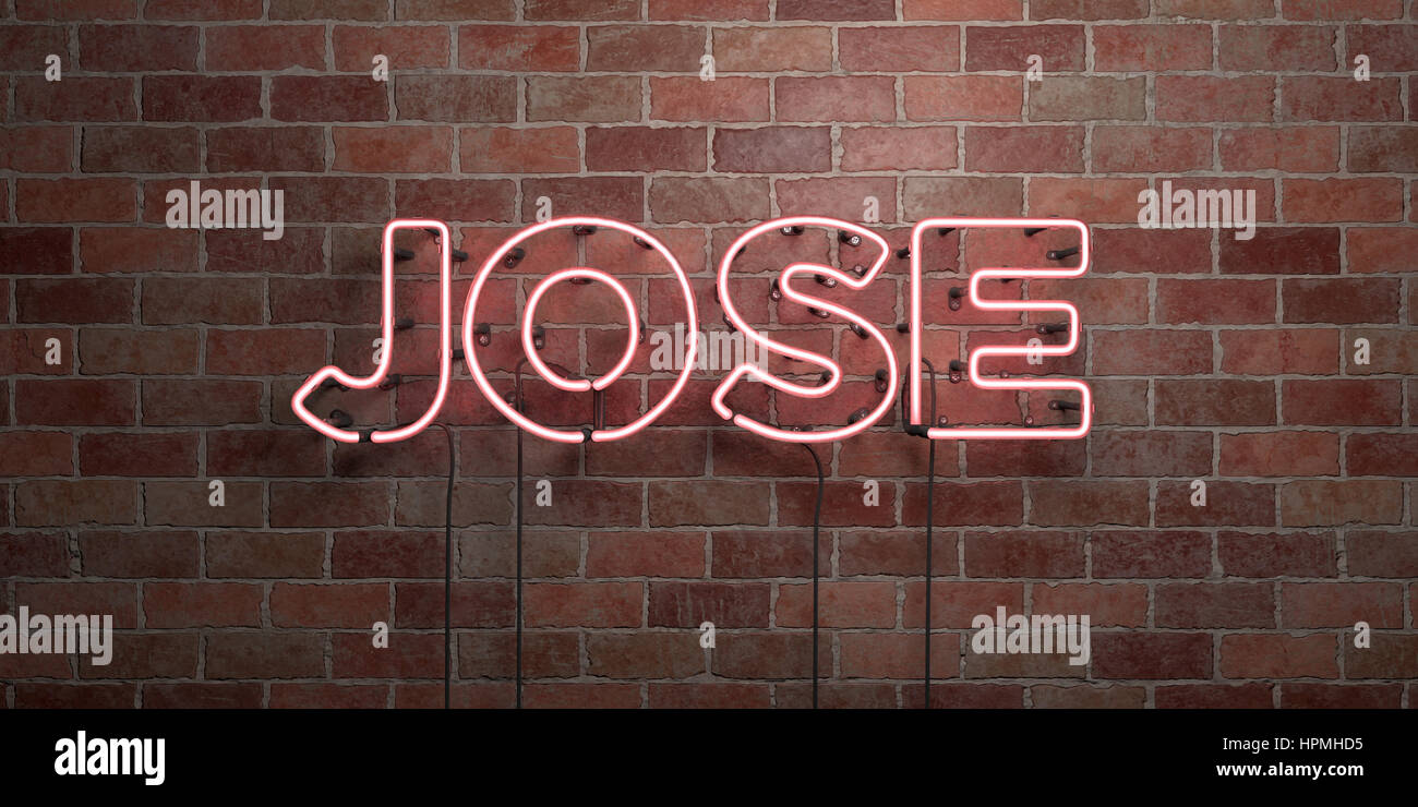 JOSE - fluorescent Neon tube Sign on brickwork - Front view - 3D ...