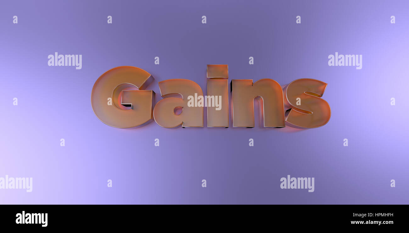 Gains - colorful glass text on vibrant background - 3D rendered royalty ...