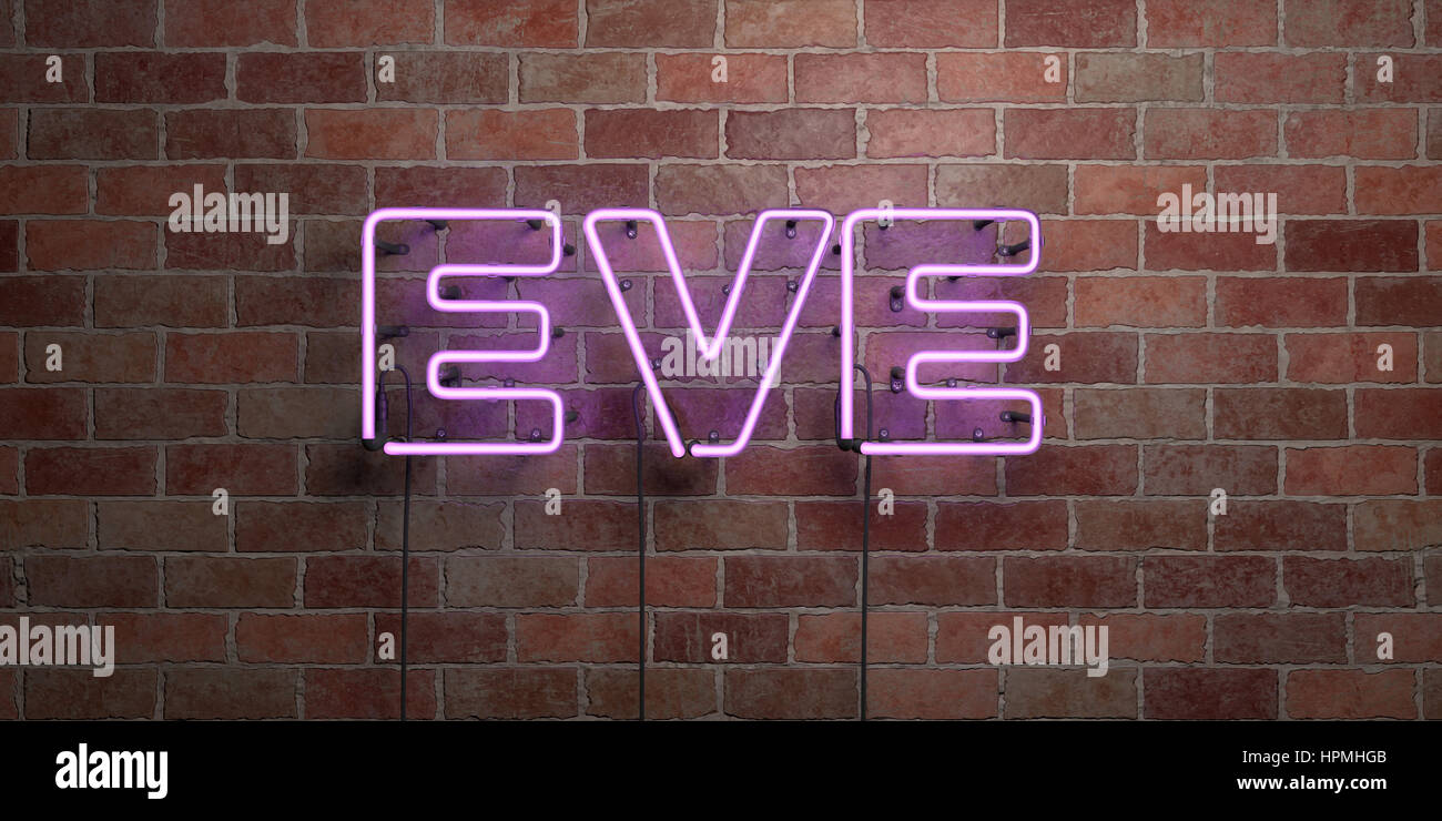EVE - fluorescent Neon tube Sign on brickwork - Front view - 3D ...