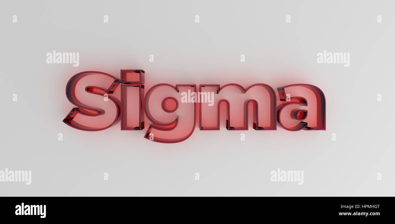 Sigma - Red glass text on white background - 3D rendered royalty free ...