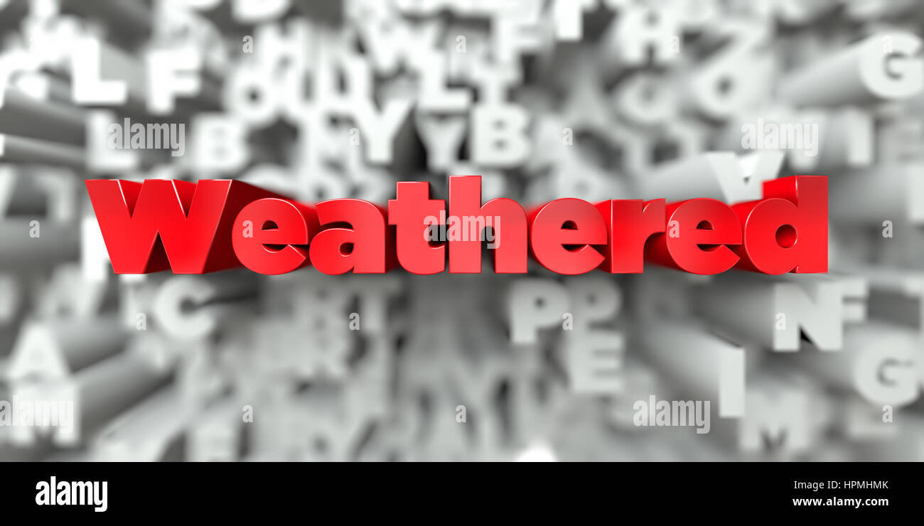Weathered - Red text on typography background - 3D rendered royalty ...