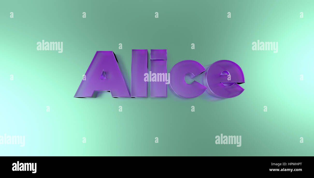 Alice - colorful glass text on vibrant background - 3D rendered royalty ...