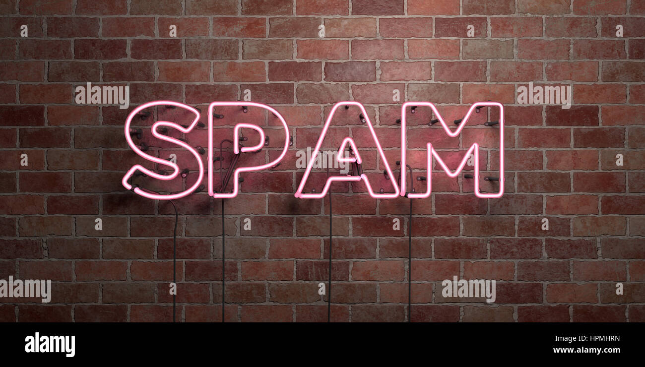 SPAM - fluorescent Neon tube Sign on brickwork - Front view - 3D ...