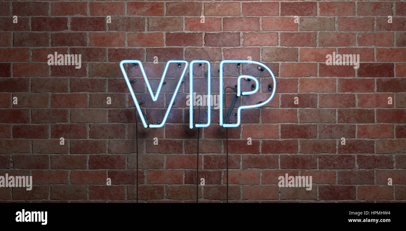 VIP - fluorescent Neon tube Sign on brickwork - Front view - 3D ...
