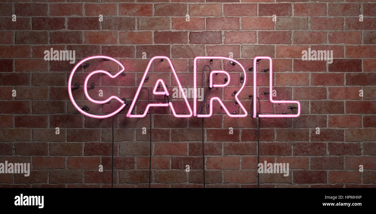 CARL - fluorescent Neon tube Sign on brickwork - Front view - 3D ...