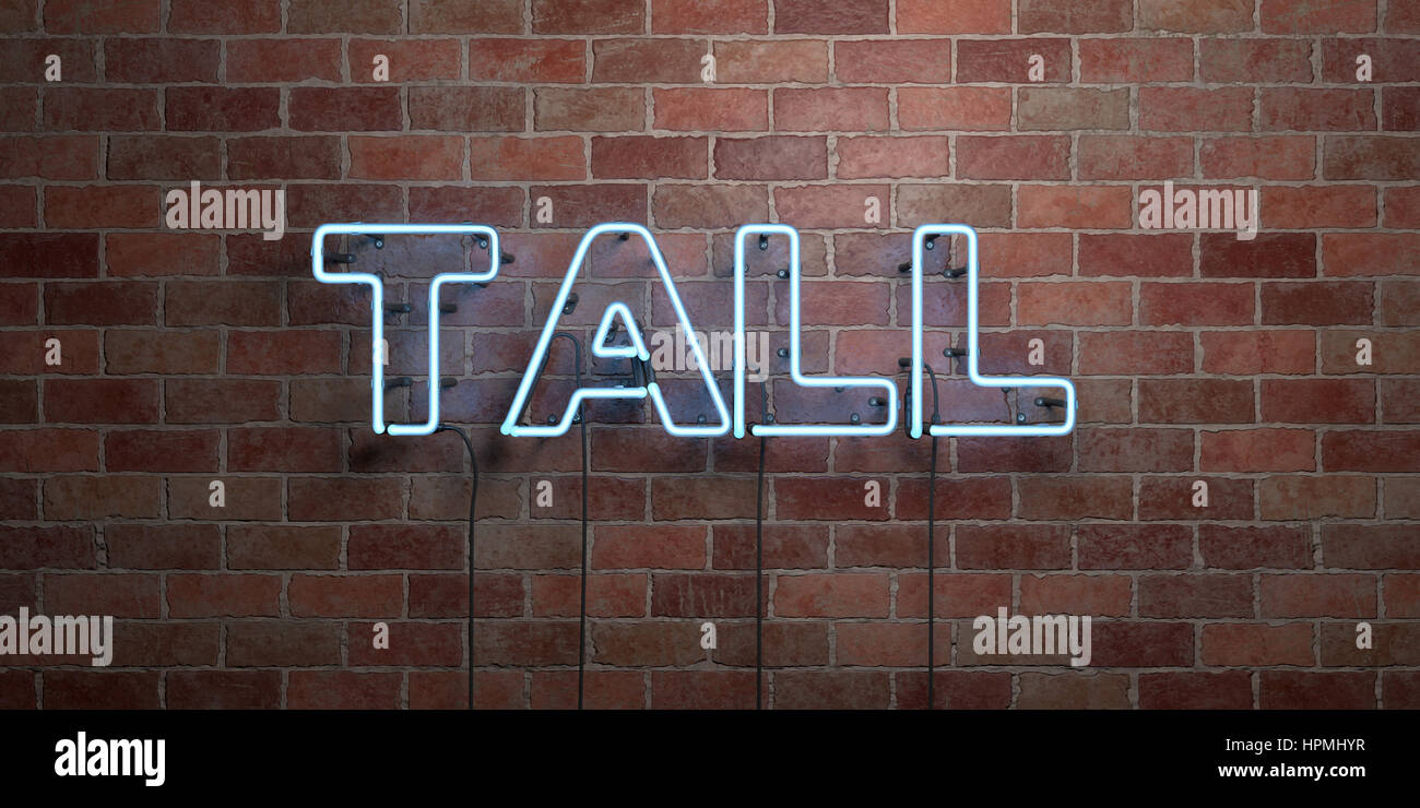 TALL - fluorescent Neon tube Sign on brickwork - Front view - 3D ...
