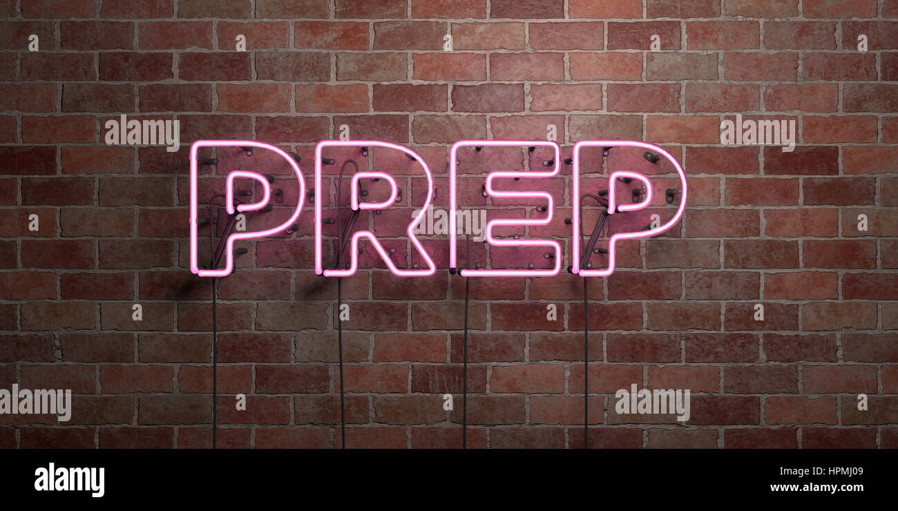 PREP - fluorescent Neon tube Sign on brickwork - Front view - 3D ...