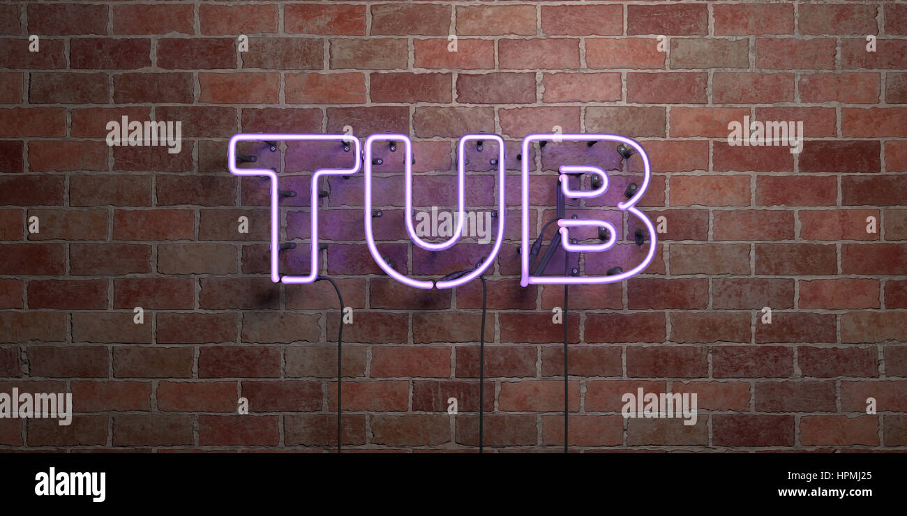 TUB - fluorescent Neon tube Sign on brickwork - Front view - 3D ...