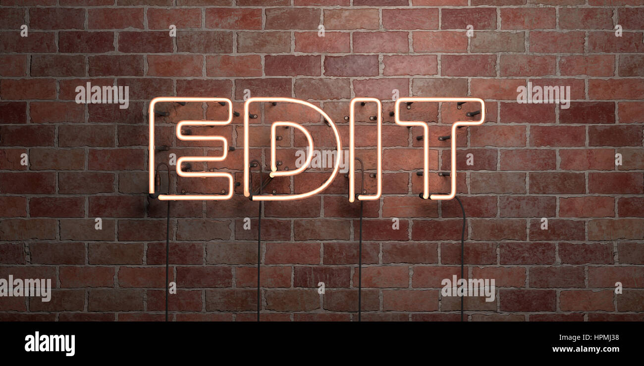 EDIT - fluorescent Neon tube Sign on brickwork - Front view - 3D ...