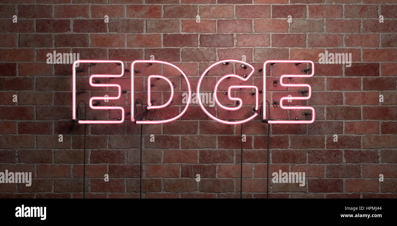 EDGE - fluorescent Neon tube Sign on brickwork - Front view - 3D ...