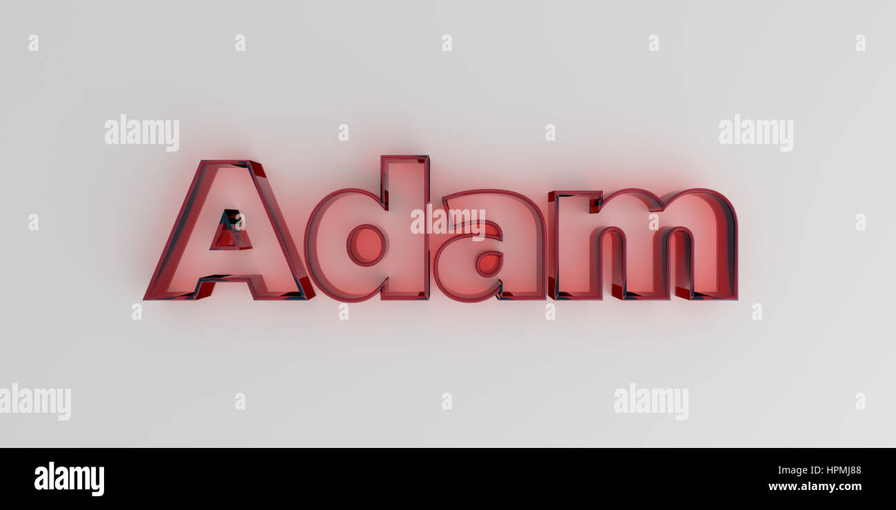 Adam - Red glass text on white background - 3D rendered royalty free ...