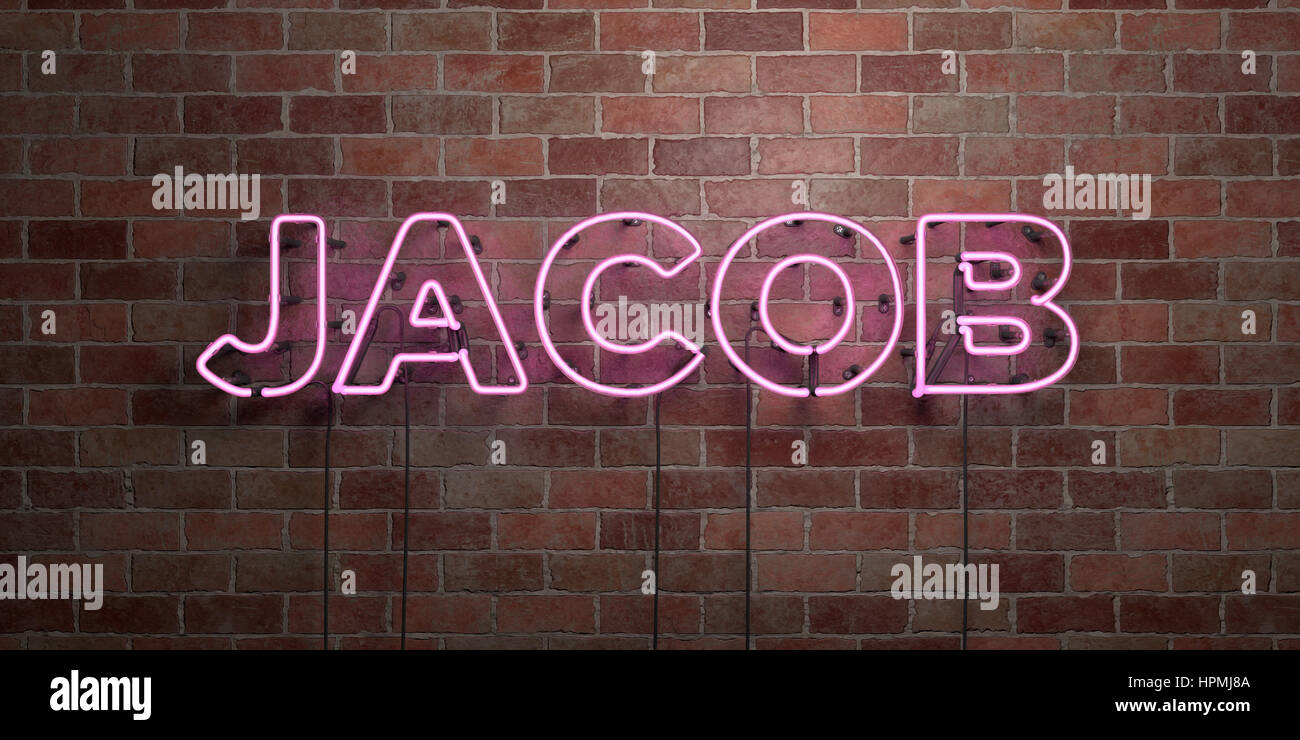 JACOB - fluorescent Neon tube Sign on brickwork - Front view - 3D ...