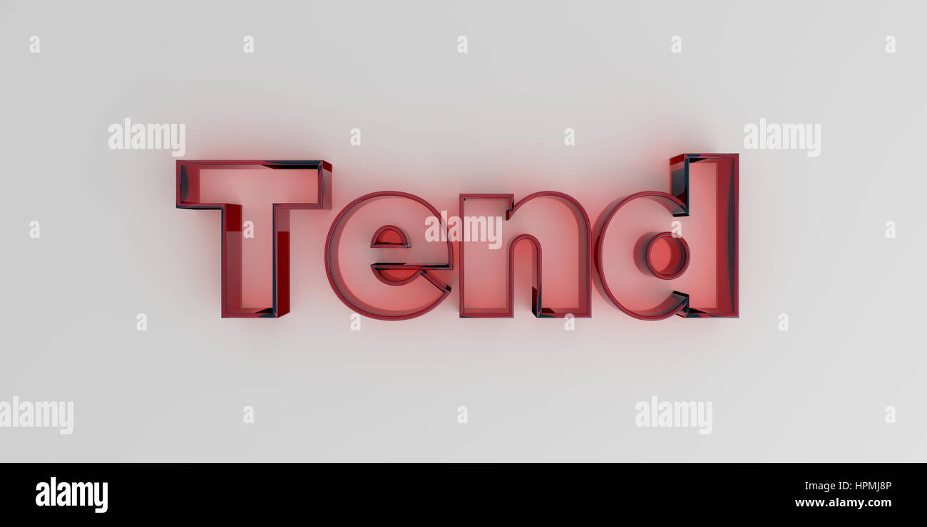 Tend - Red glass text on white background - 3D rendered royalty free ...