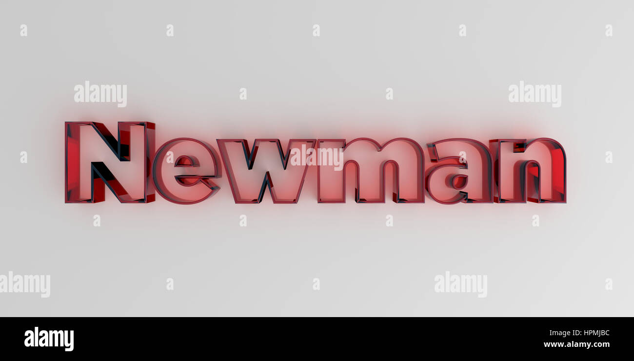 Newman - Red glass text on white background - 3D rendered royalty free ...