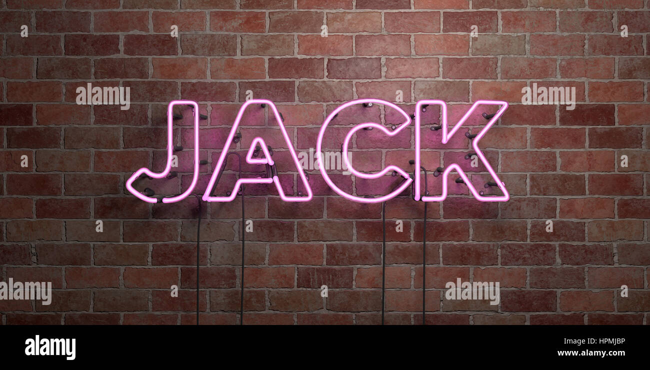 JACK - fluorescent Neon tube Sign on brickwork - Front view - 3D ...