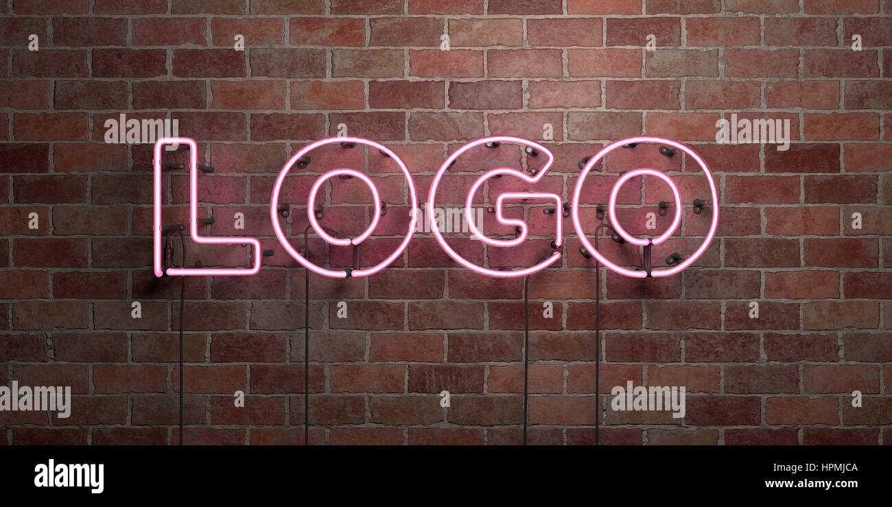 LOGO - fluorescent Neon tube Sign on brickwork - Front view - 3D ...