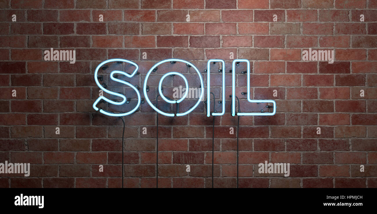 SOIL - fluorescent Neon tube Sign on brickwork - Front view - 3D ...