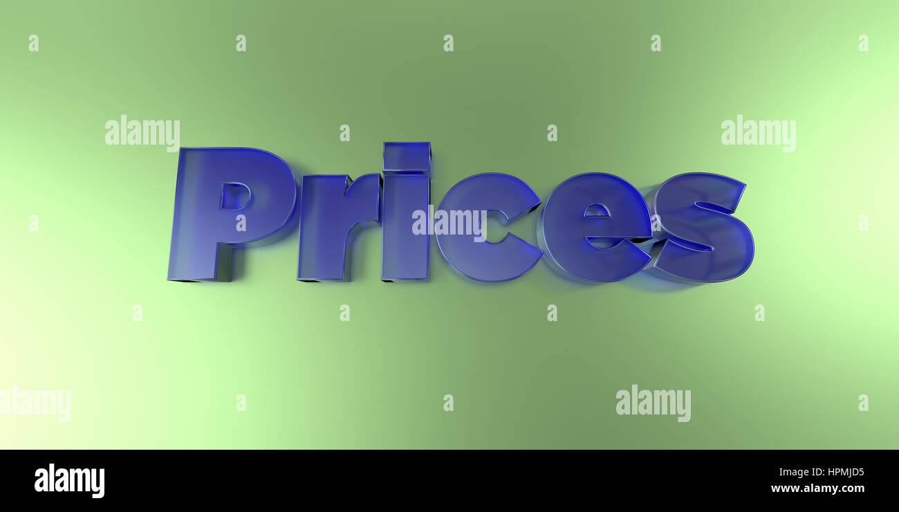 Prices - colorful glass text on vibrant background - 3D rendered ...