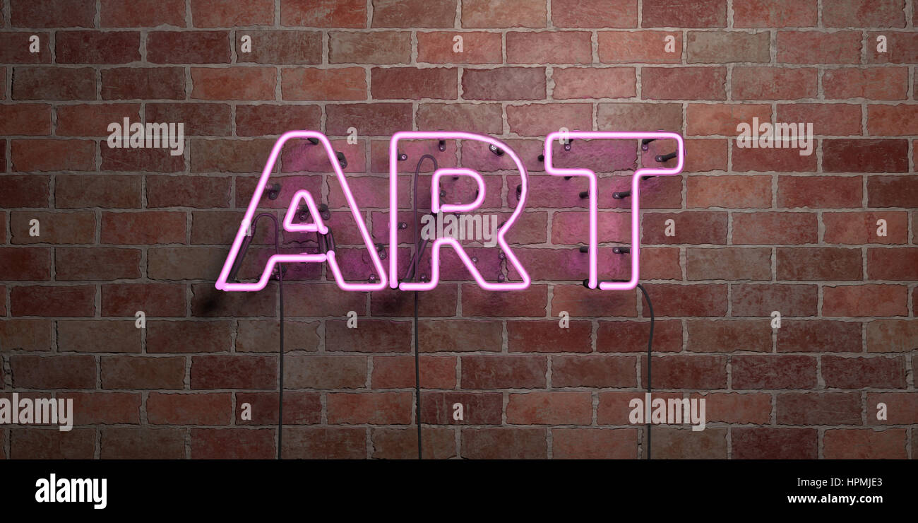 ART - fluorescent Neon tube Sign on brickwork - Front view - 3D ...