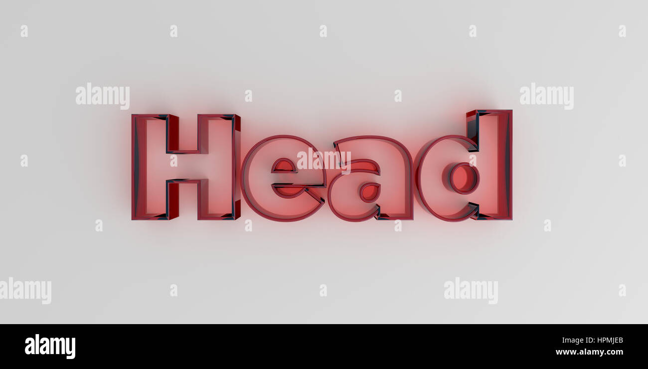 Head - Red glass text on white background - 3D rendered royalty free ...