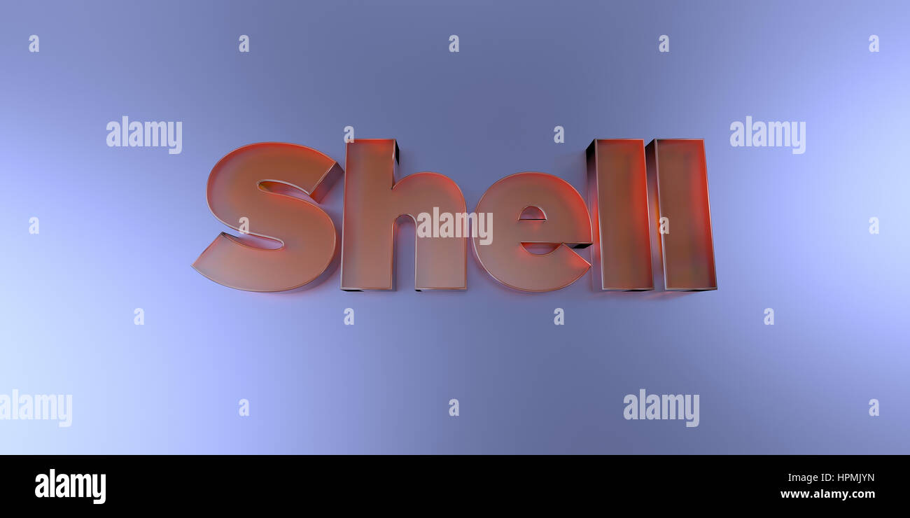 Shell - colorful glass text on vibrant background - 3D rendered royalty ...