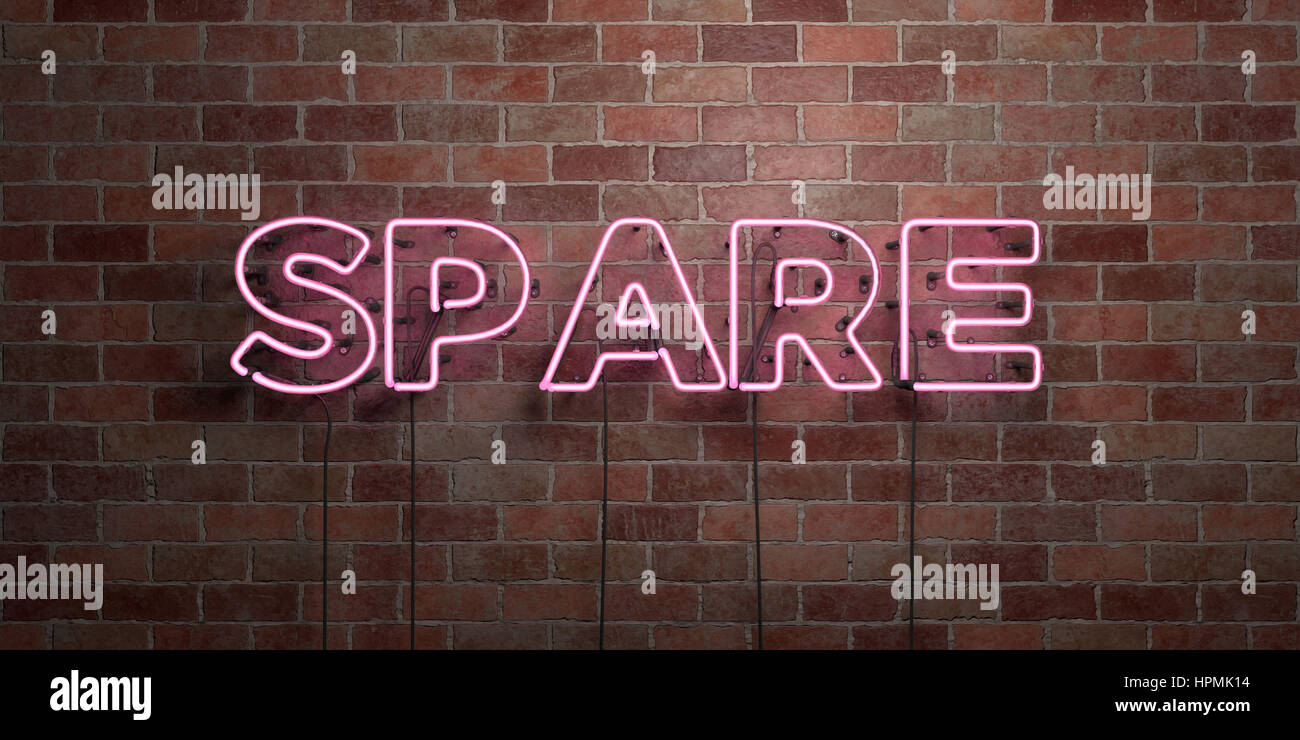 SPARE - fluorescent Neon tube Sign on brickwork - Front view - 3D ...