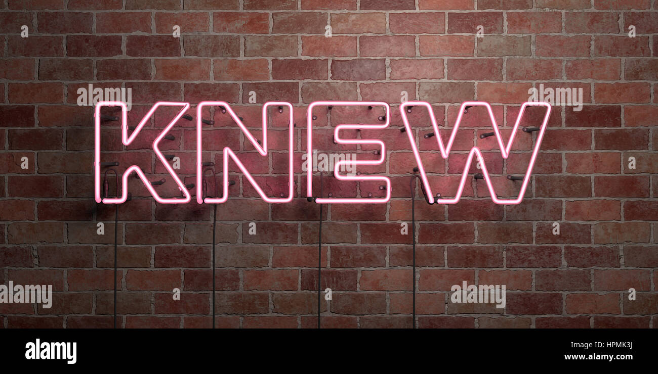 KNEW - fluorescent Neon tube Sign on brickwork - Front view - 3D ...