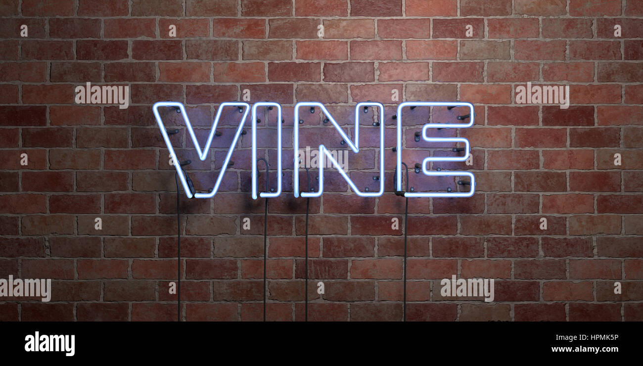 VINE - fluorescent Neon tube Sign on brickwork - Front view - 3D ...