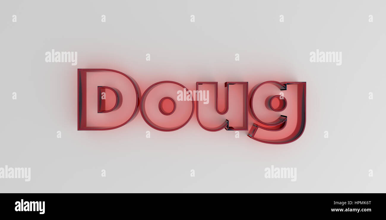 Doug - Red glass text on white background - 3D rendered royalty free ...